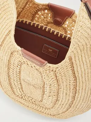 ANYA HINDMARCH Bow Leather-trimmed Raffia Tote