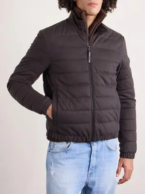 Moncler Slim-fit Leather-trimmed Quilted Jersey Down Jacket - Brown