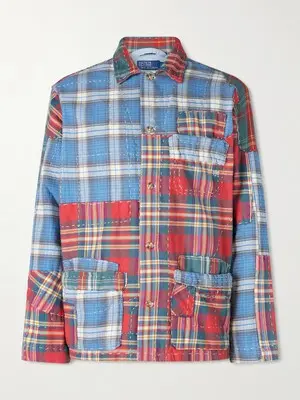 Polo Ralph Lauren Embroidered Patchwork Checked Cotton-flannel Overshirt