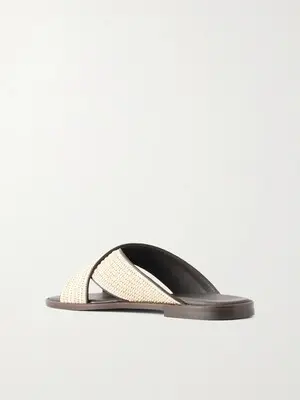 Manolo Blahnik Otawi Woven Raffia And Leather Sandals