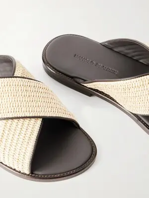 Manolo Blahnik Otawi Woven Raffia And Leather Sandals