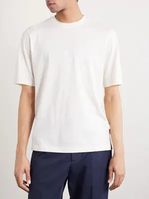 LARDINI Cotton And Silk-blend Jersey T-shirt - Neutrals