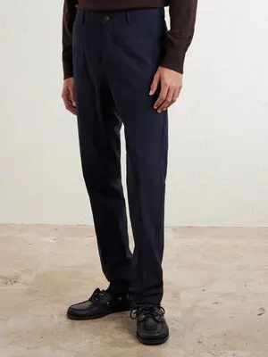 Eleventy Slim-fit Tapered Stretch-wool Flannel Trousers - Blue