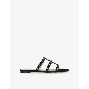 Valentino Garavani Rockstud Leather Flat Slides - Black/comb