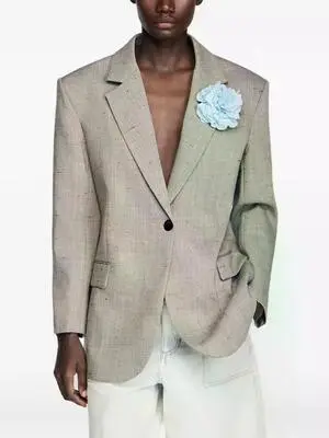 Sandro Checked Wool Blazer With Detachable Flower Brooch