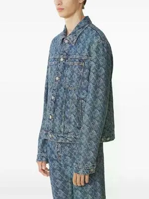 LANVIN Monogram-jacquard Denim Jacket - Blue