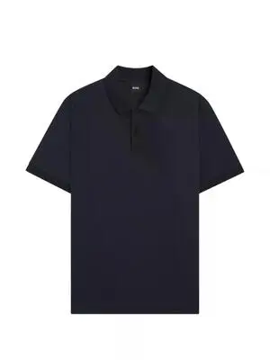 BOSS Monogram-placket Polo Shirt In A Cotton Blend - Blue
