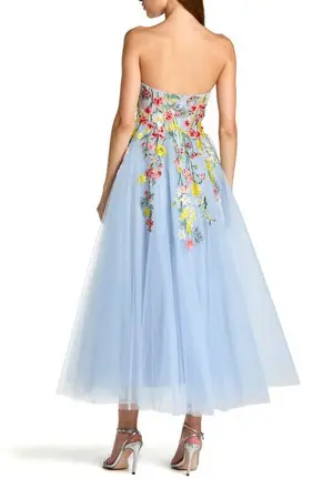 Mac Duggal Floral Embroidered A-line Midi Dress
