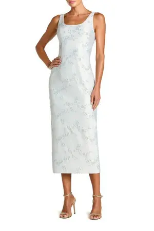 Mac Duggal Brocade Scoop Neck Midi Dress