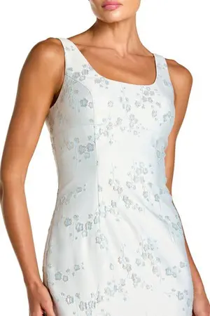 Mac Duggal Brocade Scoop Neck Midi Dress