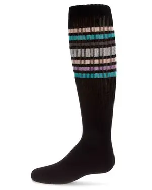 MEMOI Metallic Sport Stripe Knee-high Socks - Black