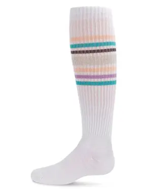 MEMOI Metallic Sport Stripe Knee-high Socks - White