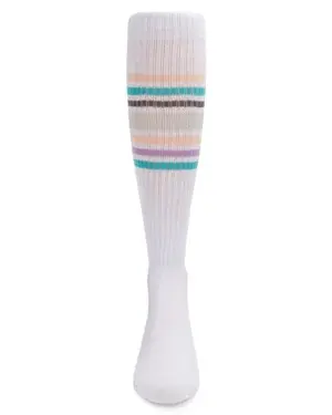 MEMOI Metallic Sport Stripe Knee-high Socks - White