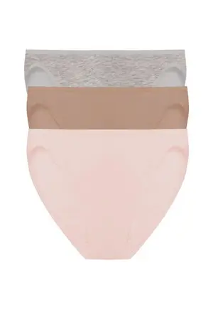 Natori Bliss Bare Cotton Bikini 3-pack - Lt Grey Heathr/buff/peach Whip