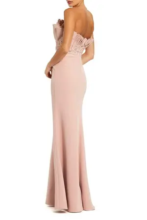 Mac Duggal Crepe Strapless Rhinestone Beaded Gown