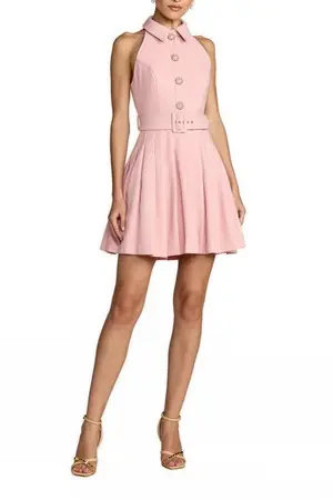 Mac Duggal Bouclé Sleeveless Pleated Mini Dress - Blush