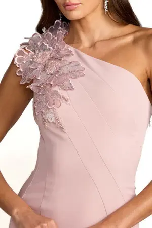 Mac Duggal One-shoulder Crepe Trumpet Midi Dress