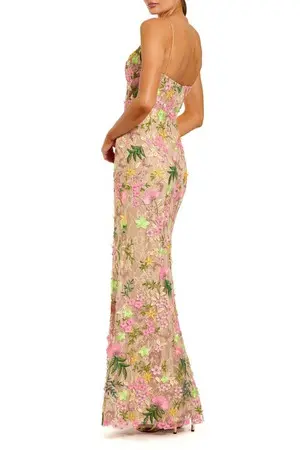 Mac Duggal Floral Embroidered Column Gown - Nude Multi