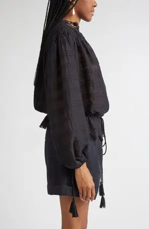 Isabel Marant Étoile Polly Lace & Eyelet Trimmed Cotton Pintuck Top