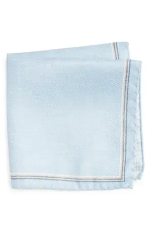 JACK VICTOR Crestwool Solid & Houndstooth Check Reversible Silk Pocket Square - Light Blue