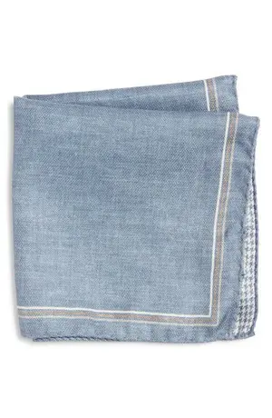 JACK VICTOR Crestwool Solid & Houndstooth Check Reversible Silk Pocket Square - Navy