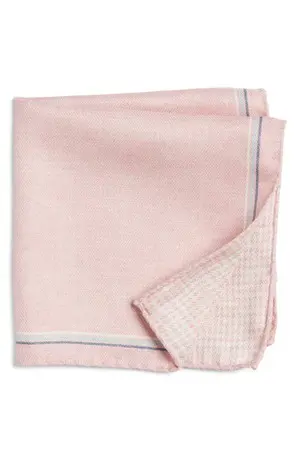 JACK VICTOR Crestwool Solid & Houndstooth Check Reversible Silk Pocket Square Pink