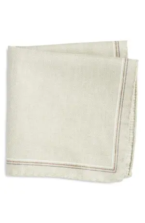 JACK VICTOR Crestwool Solid & Houndstooth Check Reversible Silk Pocket Square Sage