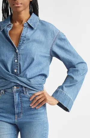 Veronica Beard Timothy Crop Twist Denim Shirt