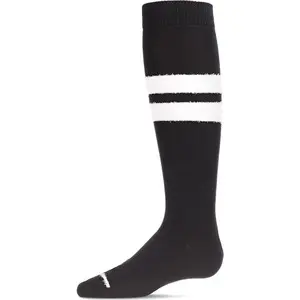 MEMOI Fuzzy Stripe Knee High Socks - Black