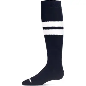 MEMOI Fuzzy Stripe Knee High Socks - Navy