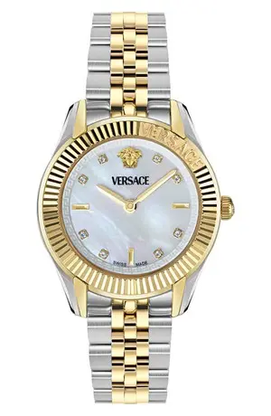 Versace Greca Time Diamond Bracelet Watch - White/two Tone