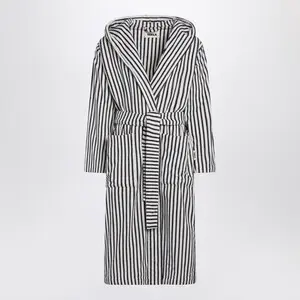 TEKLA White And Black Striped Bathrobe - Blue