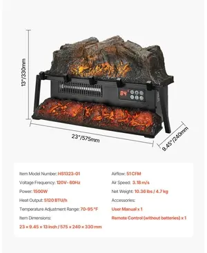 SUGIFT Electric Fireplace Log 23" Insert Heater With Remote Flames Timer