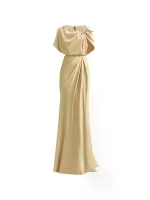 GEMY MAALOUF Asymmetrical Draped Maxi Dress With Gold Buckle
