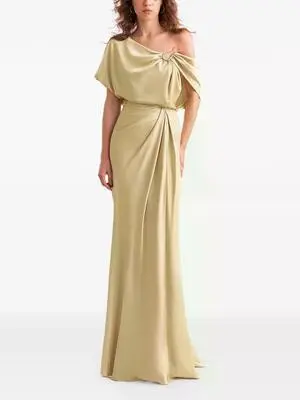 GEMY MAALOUF Asymmetrical Draped Maxi Dress With Gold Buckle