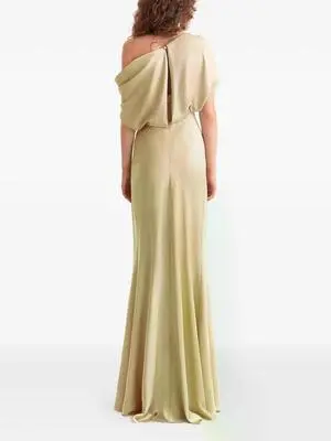 GEMY MAALOUF Asymmetrical Draped Maxi Dress With Gold Buckle