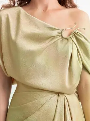 GEMY MAALOUF Asymmetrical Draped Maxi Dress With Gold Buckle
