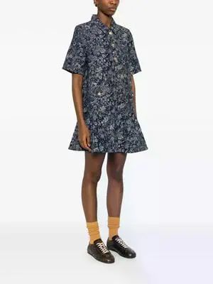 GANNI Buttoned Floral Print Short Sleeve Dress