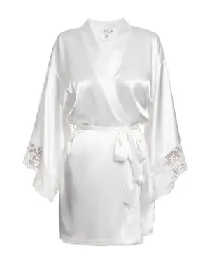 IN BLOOM BY JONQUIL Lace Trim Satin Wrap Robe - Ivory