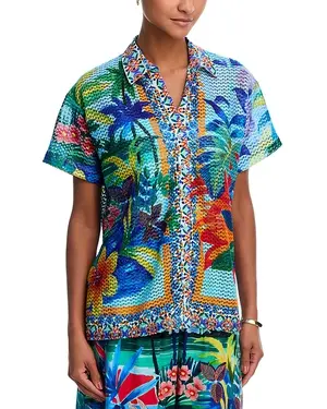 Johnny Was Para Crochet Camp Shirt Swim Cover-up - Paradis