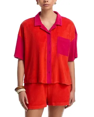 Echo Terry Camp Shirt Swim Cover-up - Red Clay