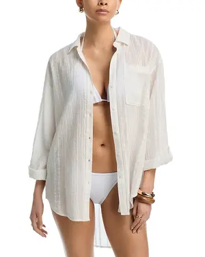 Echo Lamai Boyfriend Shirt Swim Cover-up - Cream