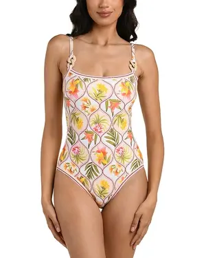 La Blanca Palm Twist Ring One-piece Swimsuit - Multi