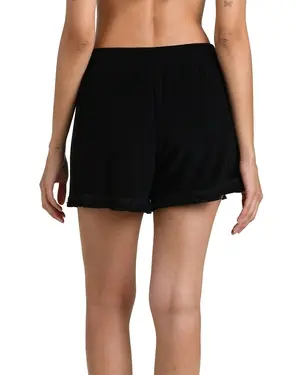 La Blanca Terry Cover-up Beach Shorts With Frayed Hem And Drawstring Waist - Black