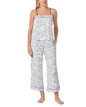 Kate Spade New York Jersey Cami Cropped Pajama Set - White/green Print