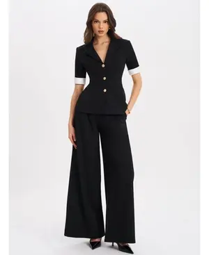 MISS CIRCLE NEW YORK Short Sleeve Blazer With Contrasting Cuffs