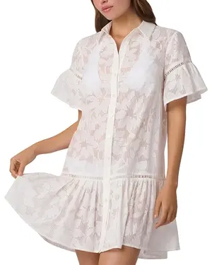 Shoshanna Ruffle Mini Shirtdress Cover Up - Optic