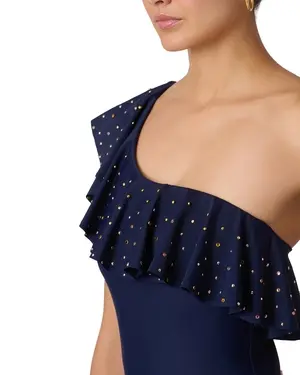 Shoshanna Embellished One-shoulder One Piece Swimsuit