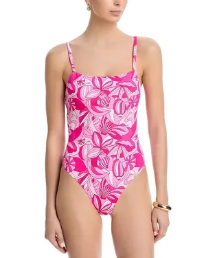 Aqua Square Neck One Piece Swimsuit - Pink Multi