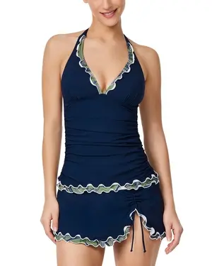 GOTTEX Ruffled Slit Swim Skirt - Navy